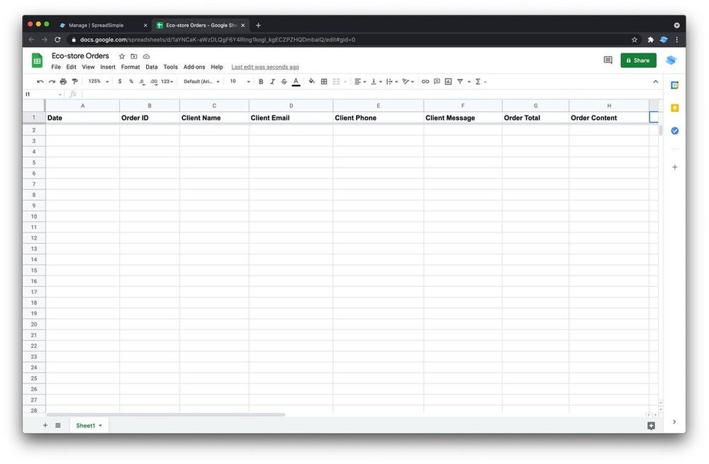 Adding SpreadSimple orders into a Google Sheet with Google Apps Script