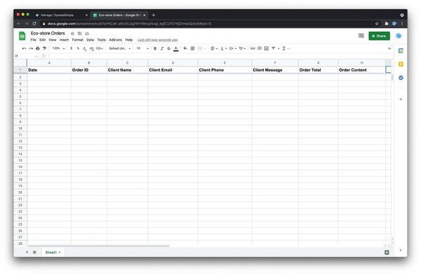 Adding SpreadSimple orders into a Google Sheet with Google Apps Script